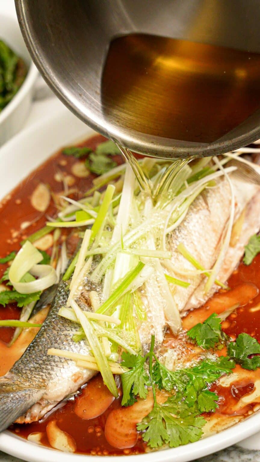 Chinese Sizzling Oil Steamed Fish (VIDEO)